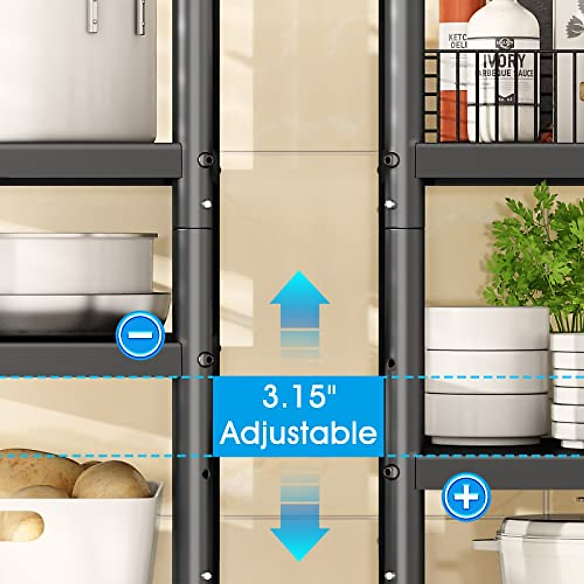 HERJOY 5 Tier Storage Shelves with Rolling Wheels, Heavy Duty Shelves for Storage Adjustable Metal Shelving Unit, Standing Storage Organizer Rack for Kitchen, Bathroom, Garage, Office(Black)