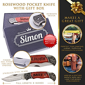 My Personal Memories, Customized Rosewood Handle Pocket Folding Knife with Engraving - Wedding Groomsmen - Personalized Monogrammed and Engraved (Custom Personalized 2 Lines)