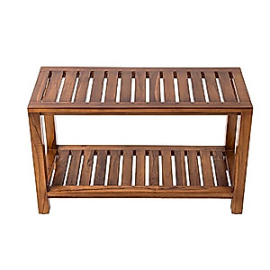 The Teaky Hut Teak Wood Waterproof Shower Bench - with Shelf, 30 Inch, Wooden Seat Stool for Bathroom, Spa, Garden, Fully Assembled