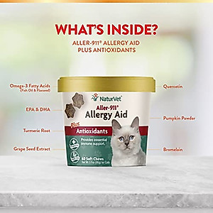 NaturVet – Aller-911 Allergy Aid Plus Antioxidants For Cats – 60 Soft Chews | Supports Immune System, Skin Moisture & Respiratory Health | Enhanced With Omegas, DHA & EPA | 30 Day Supply