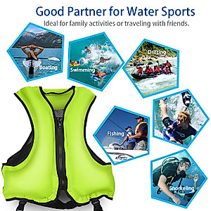 PQPB Snorkel Vests for Adult Inflatable Floatage Jacket Upgraded Buoyancy Kayak Aid Swim Jackets with Leg Straps Green, SOF00002