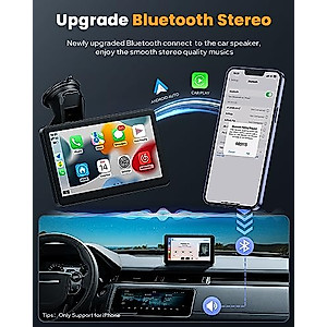LAMTTO Portable Wireless Car Stereo Apple Carplay with Airplay, 7" HD Touch Screen Android Auto for Cars, Car Radio Receiver with Bluetooth, FM, AUX, Voice Control, GPS Navigation for All Vehicles