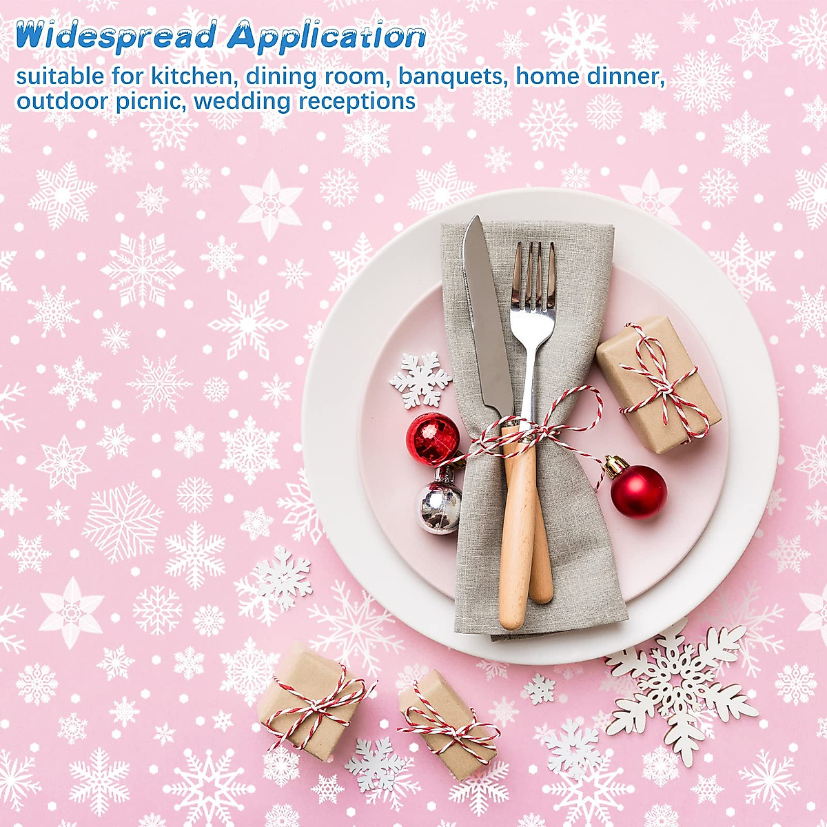 Jecery 3 Pcs Clear Snowflake Plastic Tablecloth Waterproof Winter Christmas Wonderland Party Decorations Oil Proof Table Cover Clothes for Holiday Xmas Birthday Supply, 51.2 x 86.6 Inch