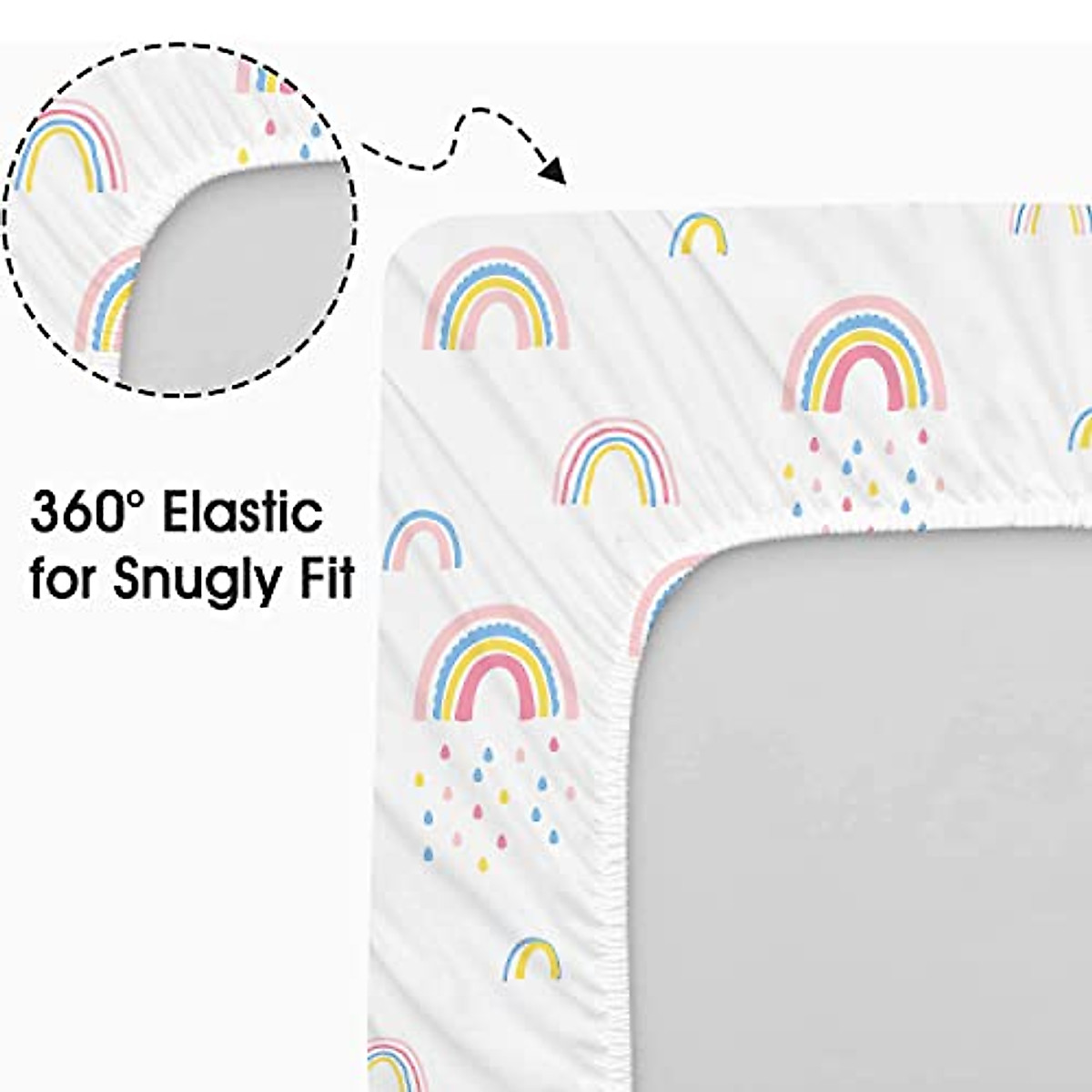 Plushii Bassinet Sheets for Baby Girls 3 Pack, 32"x 16" Extra Soft Microfiber Bassinet Sheet Universal for Oval Rectangle and Hourglass Bassinet Mattress, Rainbow & Pink Elephant & Stars