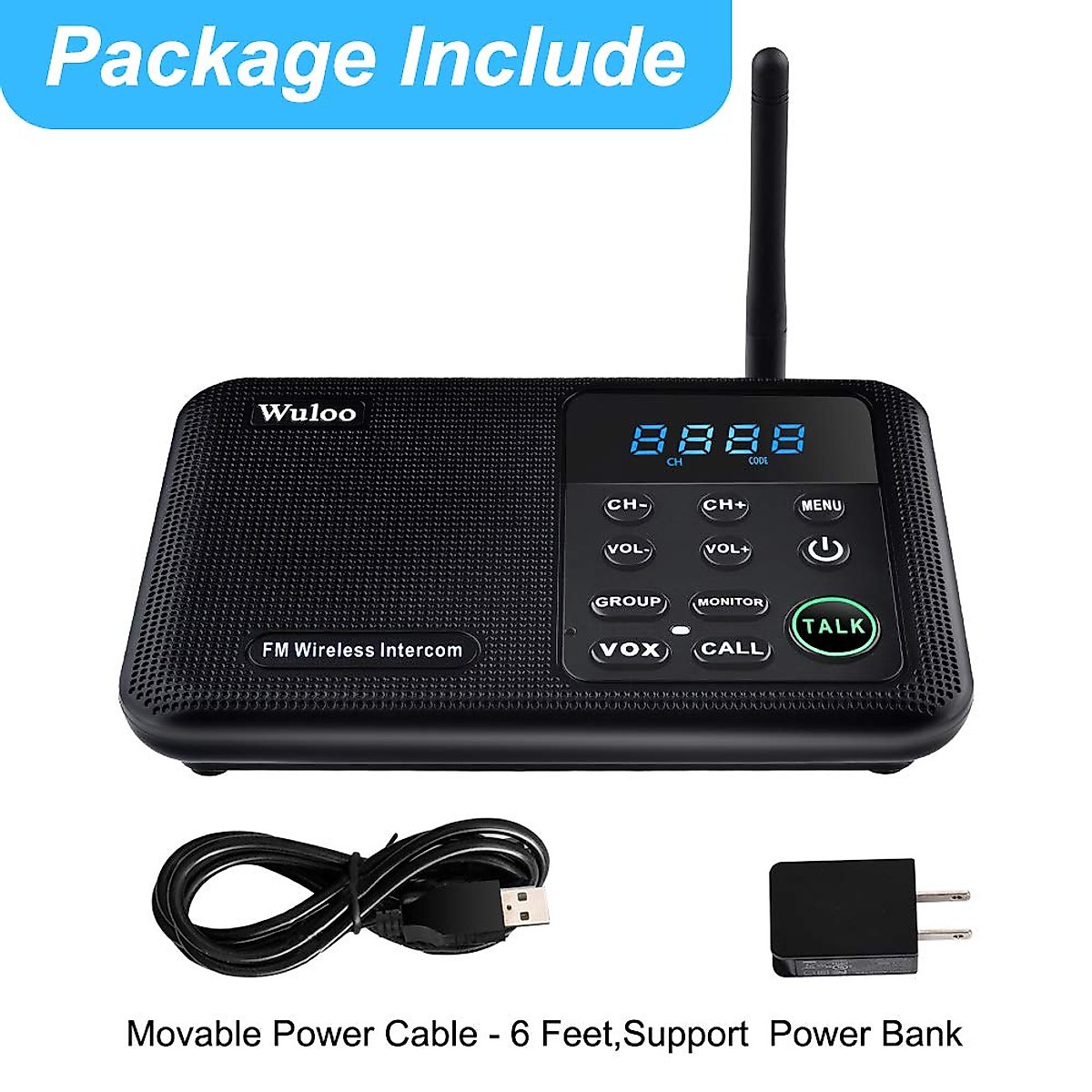 Wuloo Intercoms Wireless for Home 1 Mile Range 22 Channel 100 Digital Code Display Screen, Wireless Intercom System for Home House Business Office, Room to Room Intercom Communication(3Stations Black)