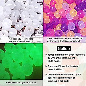 Korlon 1000 Pcs Glow in The Dark Beads, Plastic UV Beads Bracelet Pony Beads Color Changing Beads for Jewelry Making Bracelets, Necklace