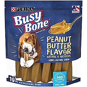 Purina Busy Bone Made in USA Facilities, Long Lasting Small/Medium Breed Adult Dog Chews, Peanut Butter Flavor - 10 ct. Pouch