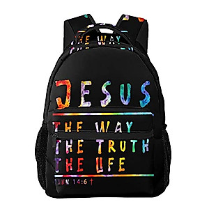 Jesus is The Way The Truth The Life Laptop Backpack School Bookbag, Polyester Anti-Theft Stylish Casual Daypack Bag with Luggage Strap, Travel Business College School Bookbag