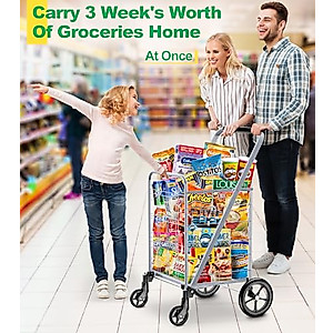 winkeep Newly Released Grocery Utility Flat Folding Shopping Cart with 360° Rolling Swivel Wheels Heavy Duty & Light Weight Extra Large Utility Cart