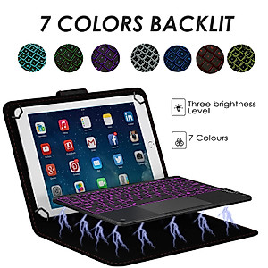 eoso TouchPad Keyboard case for 9",9.7",10.1",10.2",10.5",10.9",11" Tablets,2-in-1 Bluetooth Wireless Keyboard with Touchpad,7 Colors Backlit & Leather Folio Cover(Black)