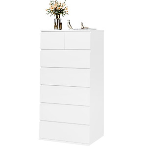 FOTOSOK 7 Drawer Dresser, White Dresser Tall Dresser, 23.6W x 15.7D x 46.7H in White Chest of Drawers with Large Storage Space for Home