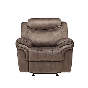 Acme Zubaida Velvet Motion Reclining Sofa (2-Tone Chocolate) and Horizontal Tufted Glider Recliner (2-Tone Chocolate) Bundle