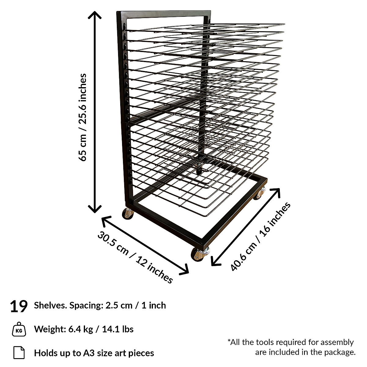 ODOXIA Art Drying Rack for Classroom | Functional & Mobile Paint Drying Rack | 19 Removable Shelves | Canvas Rack Art Storage | Painting Drying Rack with Wheels | Stack Rack for Painting, and More