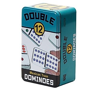 Front Porch Classics | Double 12 Colored Dot Dominoes Set On-The-Go Travel Storage Tin, 2 to 8 Players Ages 8 to 99