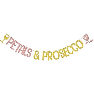 Petals & Prosecco Banner, Bridal Shower Decorations, Mimosa Bar Decor, Bride to Be Miss to Mrs, Champagne Engagement Bachelorette Birthday Party Supplies Gold & Rose Gold