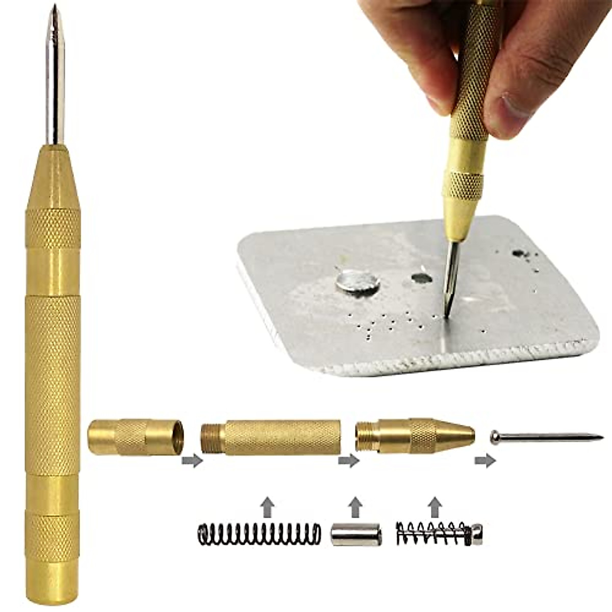 Kigauru 6 Pcs Countersink Drill Bit Set 1/4 Inch Hex Shank 90 Degree Sets High Speed Steel 5 Flute Countersink Bit Wood Quick Change Bit 6mm-19mm with 1 Pcs Automatic Center Punch Tool