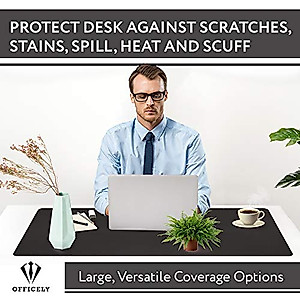 Large Leather Desk Mats for Keyboard and Mouse Pad, Anti-Skid Backing with Heat Resistant and Waterproof Surface, Responsive Desktop for Gaming, Writing, or Home Office Work (Black, 17X36)