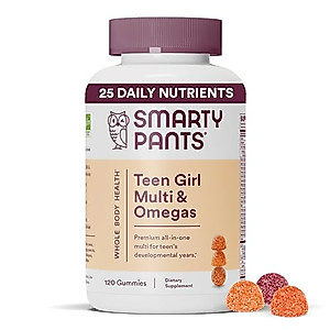 SmartyPants Teen Girl Multivitamin Gummies: Omega 3 Fish Oil (EPA/DHA), Vitamin C, D3, B12, Vitamin A, K & Zinc, Gluten Free, Includes Biotin to Support Hair, Skin & Nails, 120 Count (30 Day Supply)