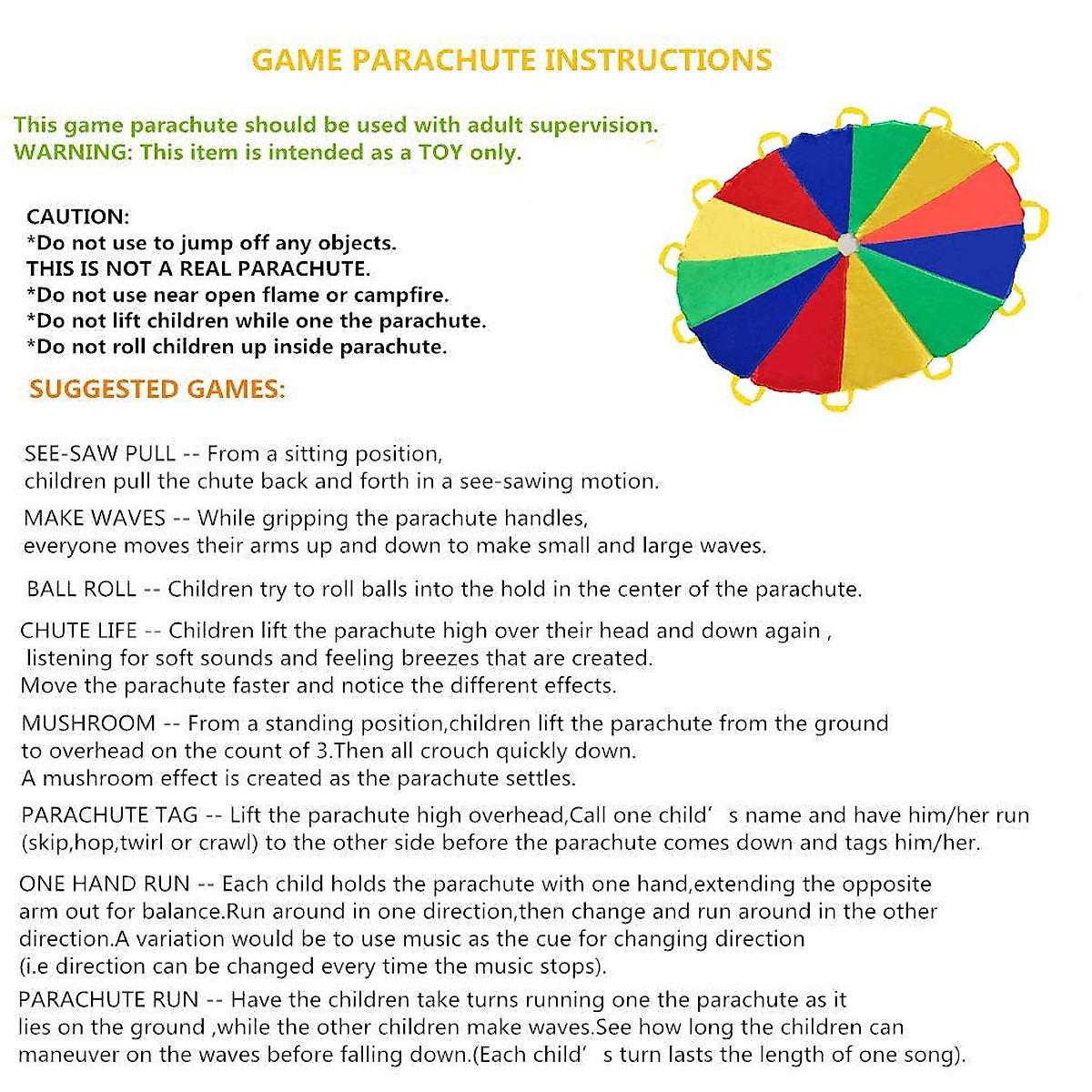 Sonyabecca Parachute Kids Play 12 Feet with 12 Handles for 8 12 Kids Game Kids Party Game