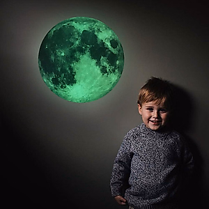 Glow in The Dark Moon Wall Decals 30cm Luminous Art Sticker at Night, Removable Adhesive Wall Decal for Kids Boy and Girl Bedroom