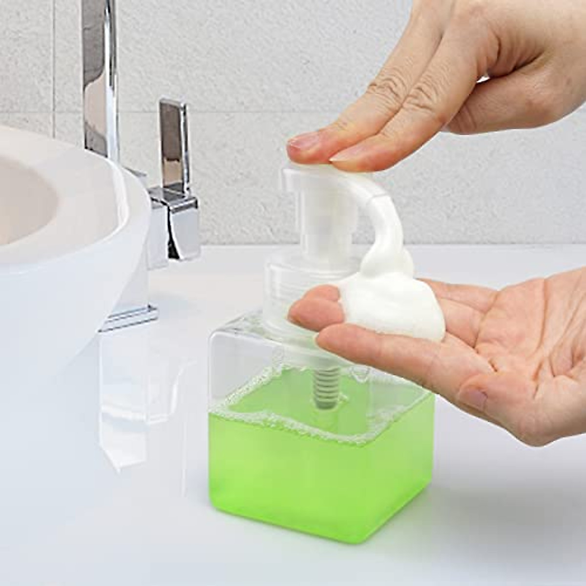 Hethyo Foaming Soap Dispenser 3 Pcs 250ml/8.5oz Square Refillable Plastic Hand Pump Bottle for Liquid Soap Shampoo Body Wash (Clear)