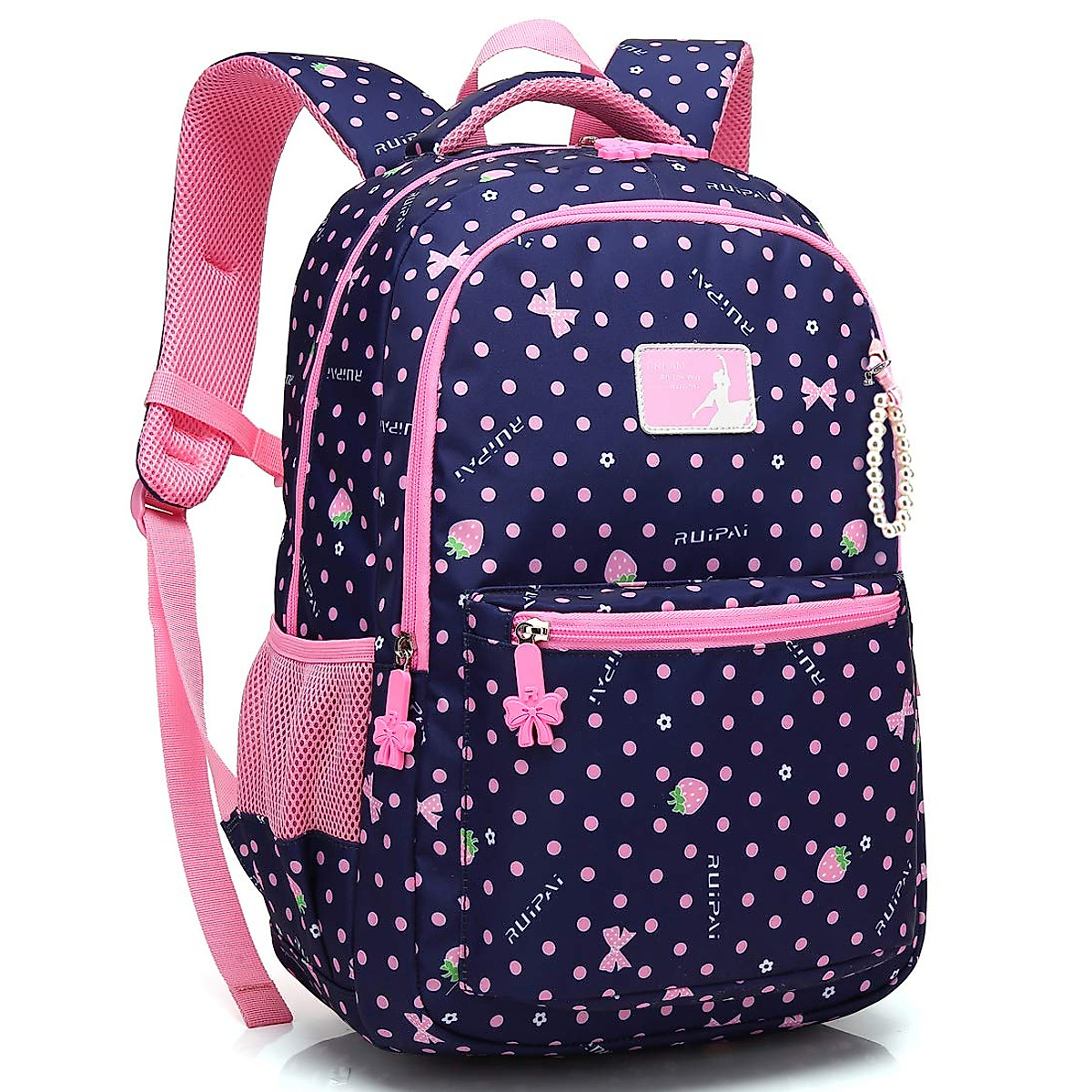 MIFULGOO Kid Girl School Backpack Water Resistant Elementary Dot Bookbag with Chest Strap (RoyalBlue)