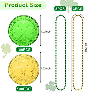 307 Pcs St Patrick's Day Black Candy Cauldron Kettle with Handle Set Shamrock Leprechaun Coin Gold and Green Gem Clover Necklace Lucky Plastic Jewelry Treasure Pot for Saint Patty's Day Party Decor