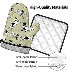 Best Jack Russell Terrier Oven Mitts and Pot Holders Sets Heat Waterproof Oven Gloves for Kitchen Baking Camping Grilling