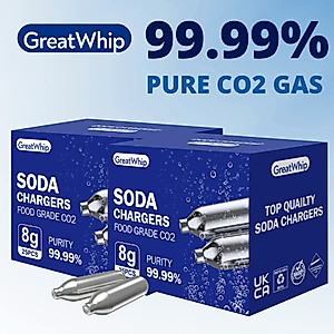 GreatWhip 50 Count 8g CO2 Soda Cartridges for Soda Maker Soda Chargers for Carbonated Water Machine for Sparkling Water Maker