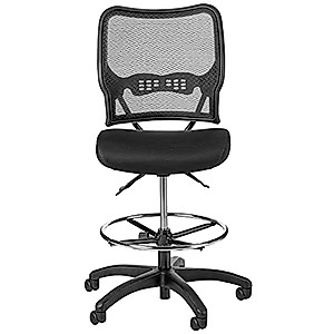 SPACE Seating Deluxe AirGrid Back with Mesh Seat, Adjustable Footring, Dual Function Control and Nylon Base Drafting Chair, Black