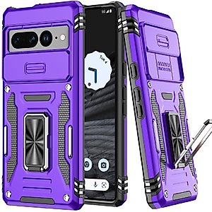 AUPAI Designed for Google Pixel 7 Pro Case with Camera Cover,Military Grade Heavy Duty Pixel 7 Pro Cover Pass 16ft Drop Test Protective Phone Case with Kickstand for Google Pixel 7 Pro Purple