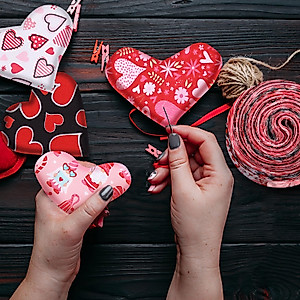 Buryeah 75 Pcs Valentine's Day Fabric Roll 2.5 Inch Red Heart Precut Fabric Quilting Strip Holiday Prints Fabric Bundle for Quilting Cloth Patchwork Sewing DIY Craft, 15 Styles