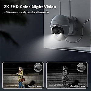 ZUMIMALL Security Cameras Wireless Outdoor, 2K 360° PTZ Outdoor Camera Wireless, Solar Security Cameras for Home, Spotlight & Siren/2.4G WiFi/3MP Color Night vision/2-Way Talk/PIR Detection/SD/Cloud