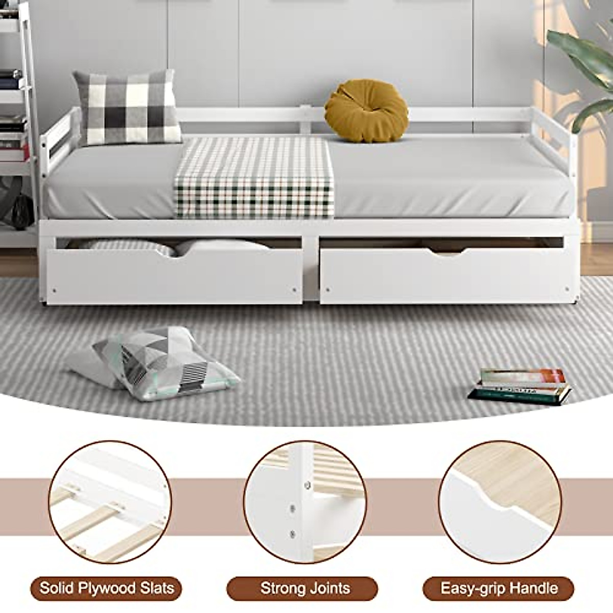 DORTALA Twin to King Daybed with Trundle and 2 Storage Drawers, Modern Extendable Daybed with Pull Out Bed Twin, Dual-use Sofa Bed for Bedroom, Guest Room, Living Room, No Box Spring Required, White