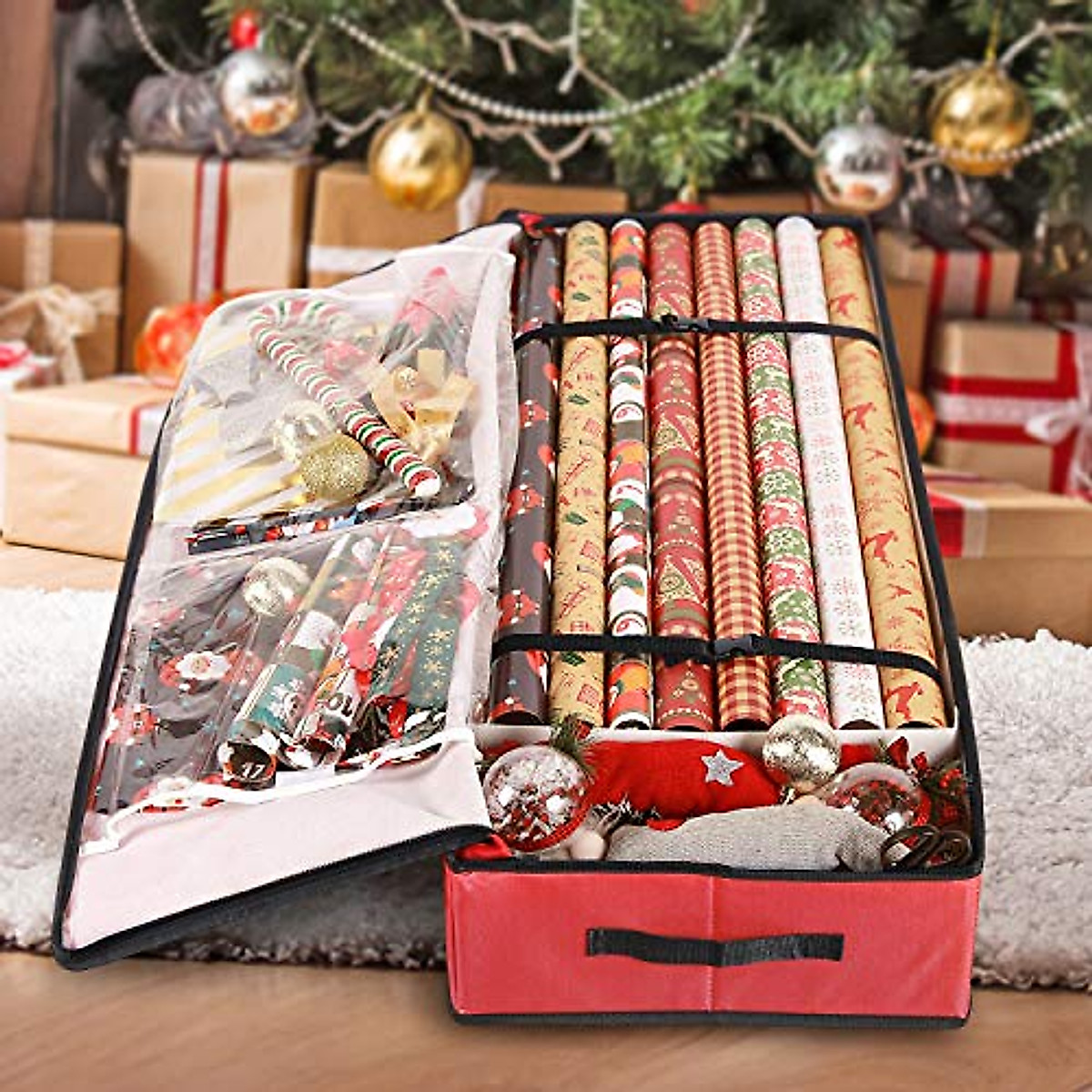 Ohuhu Wrapping Paper Storage Containers, Gift Wrap Organizer, Wrapping Paper Holder, 600D Oxford Cloth Tear-Resistant and Waterproof, 40.5'' Fits 18-24 Standers Rolls (red)
