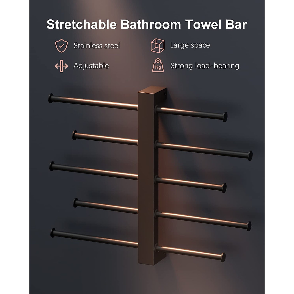 5-Tier Bridge Sliding Bathroom Towel Bar 16 Inch, ZUEXT Oil Rubbed Black Stainless Steel Towel Holder Hanger, Wall Mounted Adjustable Hand Towel Rod for Washroom Kitchen, 1.5" Tube Towel Rail Racks