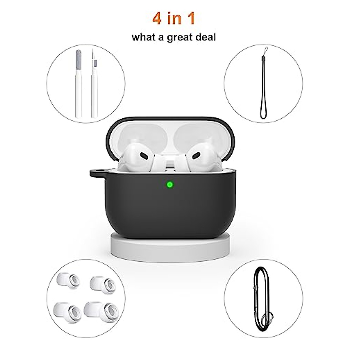 SUPFINE Compatible with Airpods Pro 2nd Generation Case, Airpod Pro Case Cover 2022/2019 with Cleaner kit&Replacement Eartips, Soft Silicone Airpods Pro Case with Keychain and Lanyard (Black)