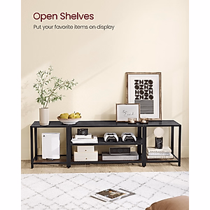 VASAGLE Modern TV Stand for TVs up to 75 Inches, 3-Tier Entertainment Center, Industrial TV Console Table with Open Storage Shelves, for Living Room, Bedroom, Black with Wood Grain ULTV098B22