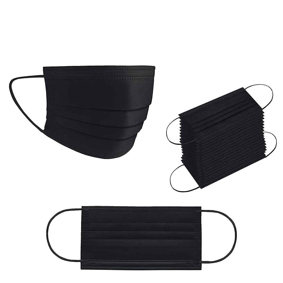 GIMO Disposable Face Masks, 100PCS Disposable Face Masks Face Mask 3 Layer Dust Filter Masks Mouth Cover with Elastic Ear Loop (Black 100PCS)