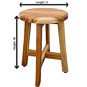 EcoDecors Shoji Teak Shower Stool 18" High Solid Teak Wood Shower Stool with 12" Round Seat Fully Assembled Shower Stool in Earthy Teak Finish