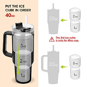 Aieve Ice Cube Tray for Stanley Cup, Aieve Ice Mold Silicone Ice Tray for 40oz 30oz Stanley Tumbler Stanley Cup Accessories with 4 pcs Straws (Green)