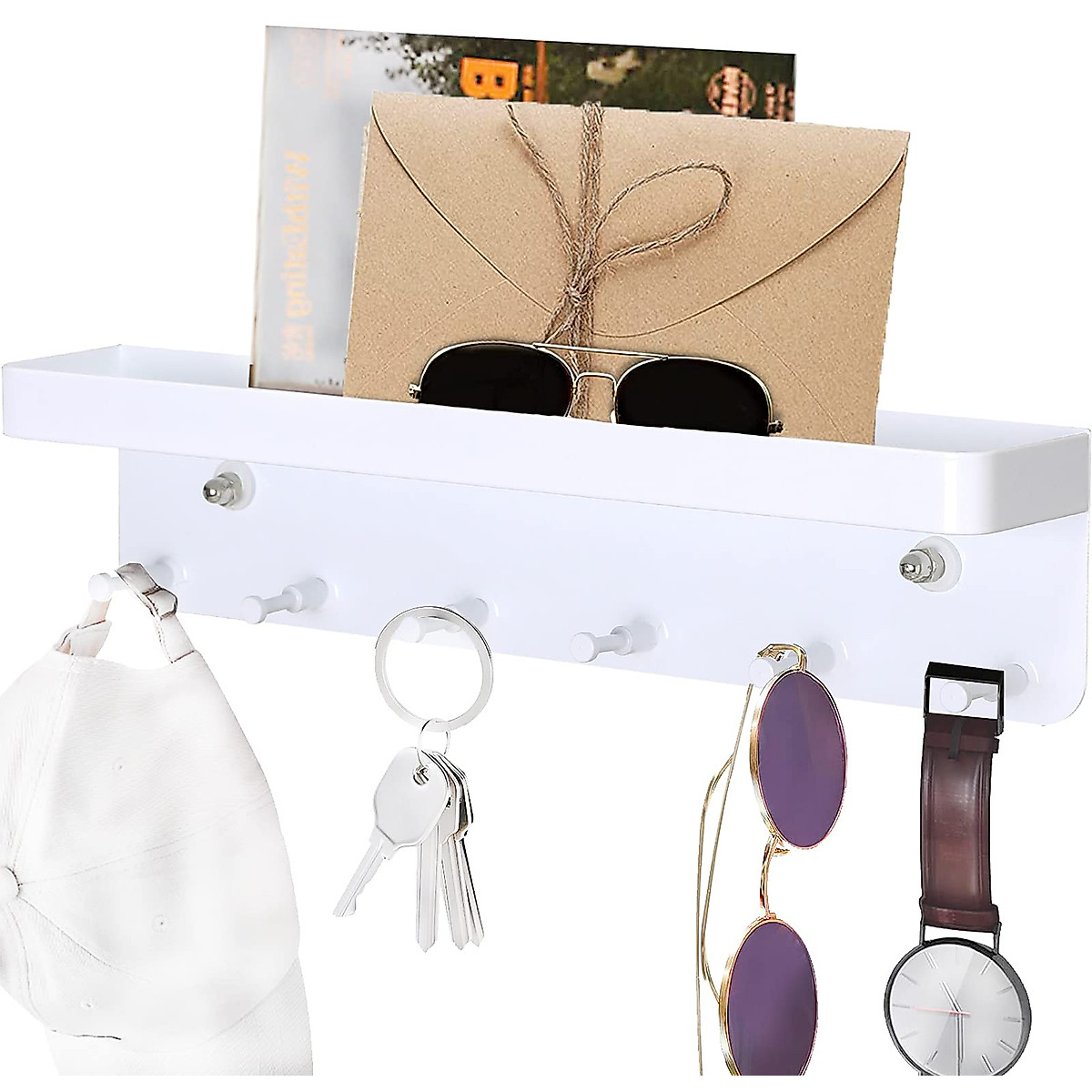 HAYAN Key Holder for Wall, Wall Mount Mail Key Hanger Organizer Shelf, Key Hooks Rack, Small Key Hanger for Home Entryway, Hallway, Kitchen, Office - White