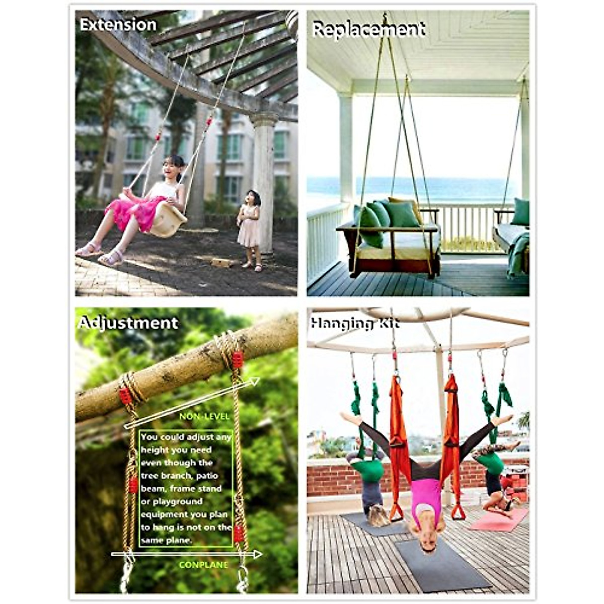 Tree Swing Ropes Hammock Chair Straps Hanging Kit with 2 Carabiners for Replacement, Adjustment or Extension - 6ft & Holds to 600lbs, Perfect for Children Swing, Outdoor Hammock and Hanging Chair