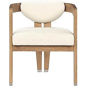 Meridian Furniture Carlyle Collection Modern | Contemporary Dining Chair, Solid Wood Finish, Soft Faux Leather, Brushed Chrome Accents, 24" W x 23.5" D x 29" H, Cream