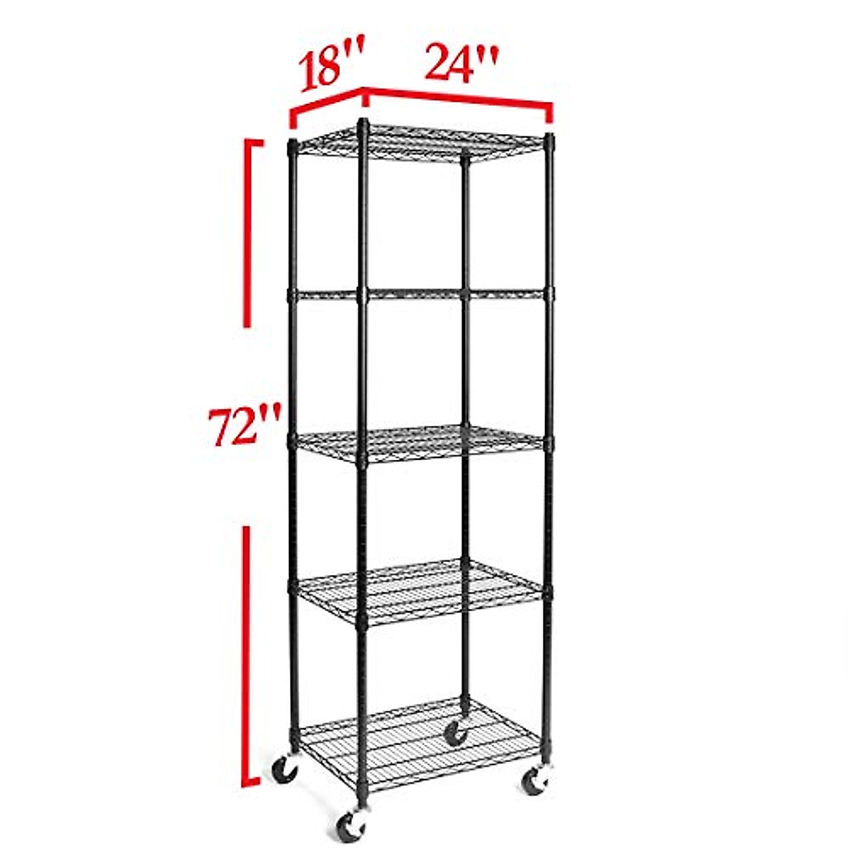 Seville Classics UltraDurable Heavy Duty NSF Solid Steel Wire Rack Storage Unit Organizer for Garage, Warehouse, Office, Restaurant, Classroom, Kitchen, 5-Tier Shelving, 24" W x 18" D, Black, 10 Count