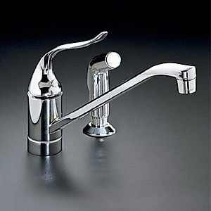 KOHLER Coralais(R) two-hole kitchen sink faucet with 10" spout, matching finish sidespray, ground joints and lever handle, less escutcheon