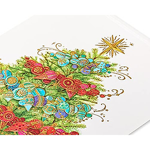 Papyrus Boxed Christmas Cards with Envelopes, Peace and Happiness, Glitter-Free Christmas Tree (12-Count)