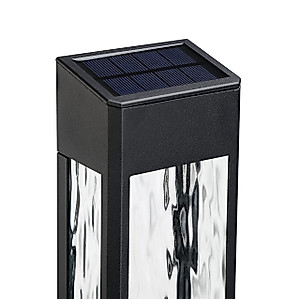 LampLust Solar Sconce Lights Outdoor - 2 Pack, Battery Included, Black Metal with Water Glass, Dusk to Dawn Sensor, Warm White, Decorative Solar Lights for Fence, Patio, Garage or Pool Enclosure