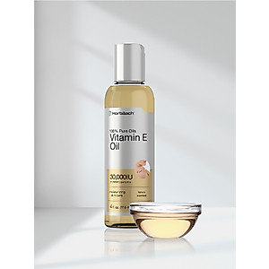 Horbäach Vitamin E Oil For Skin 30,000 IU | 4 fl oz | 100% Pure Oils | Moisturizing Skin Care | Non-GMO, Vegetarian | Lemon Scented