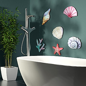 6 Pieces Beach Wall Decor Seashell Bathroom Decor Seashell Decor Ocean Seashell Starfish Wall Decor Beach Coastal Wooden Shells Starfish Beach Decorations for Home Bedroom Living Room Garden Nursery